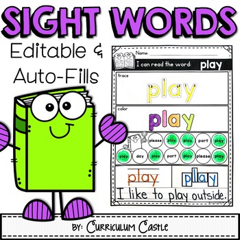 Sight Word Worksheets EDITABLE - CURRICULUM CASTLE