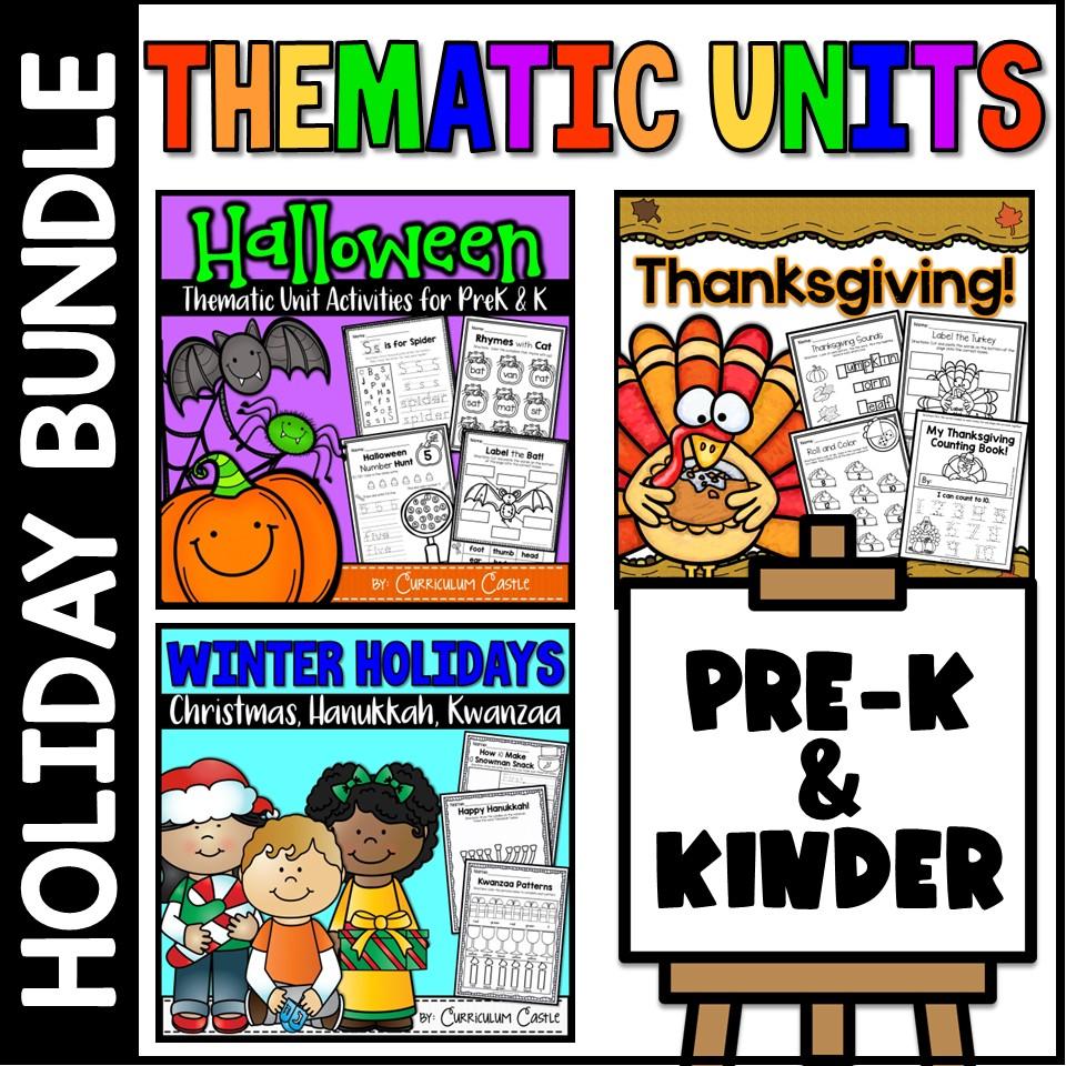 Halloween, Thanksgiving, Winter Holidays PreK & K BUNDLE - CURRICULUM ...
