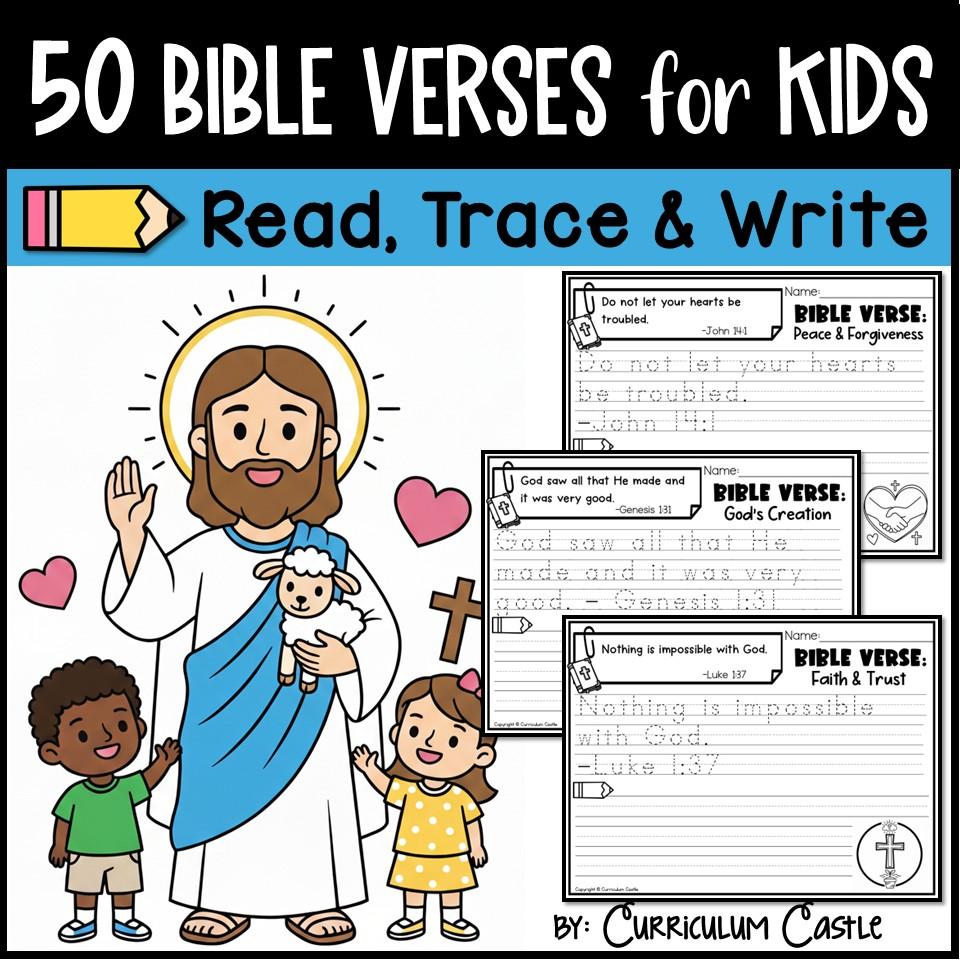 50 Bible Verses for Kids: Memory Verse Handwriting Practice ...